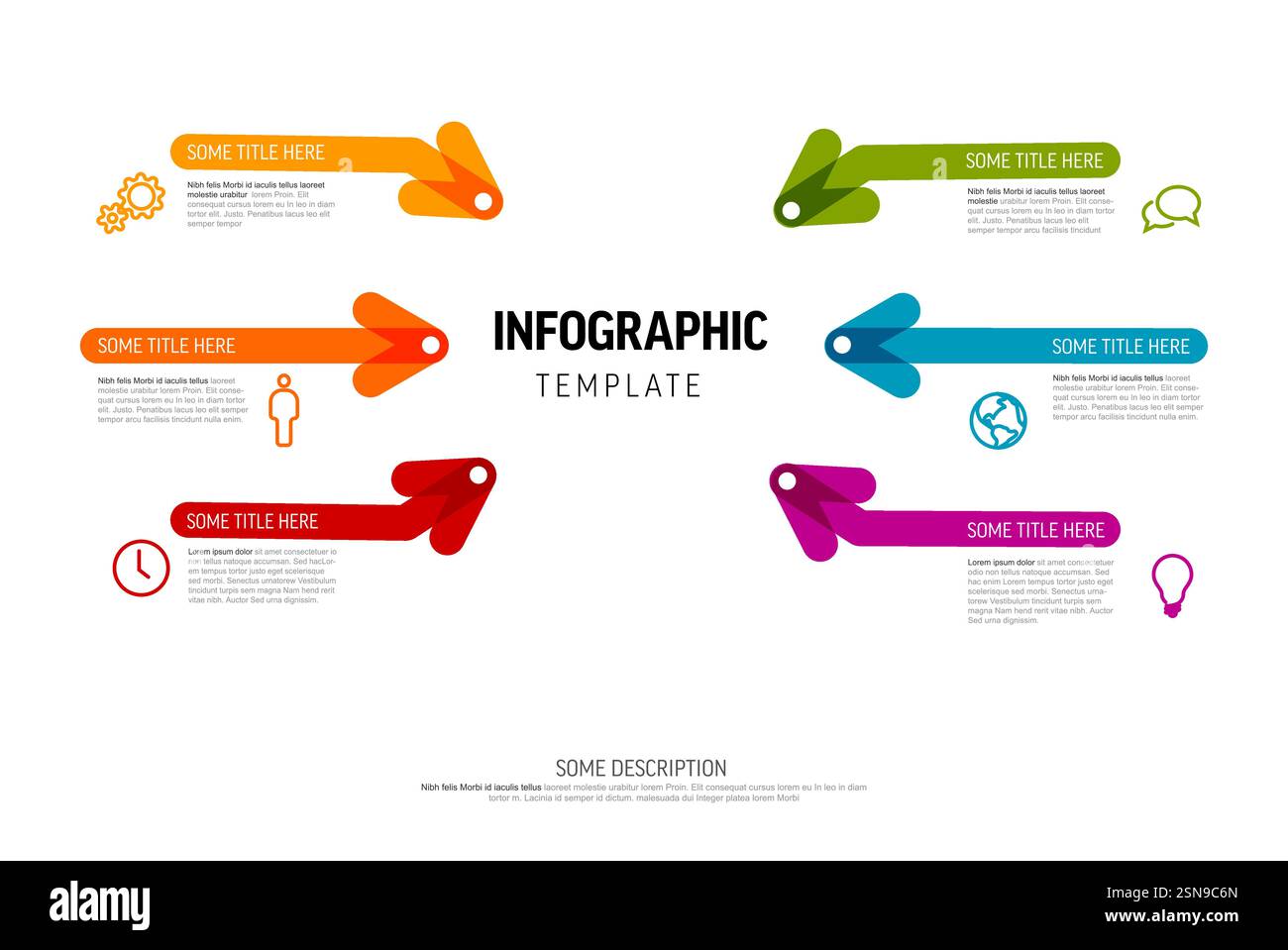 A vibrant infographic template featuring colorful arrows with text ...