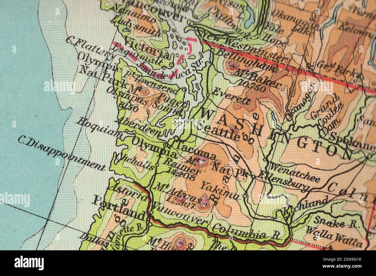A vintage geographical map from mid to early 20th century showing the ...