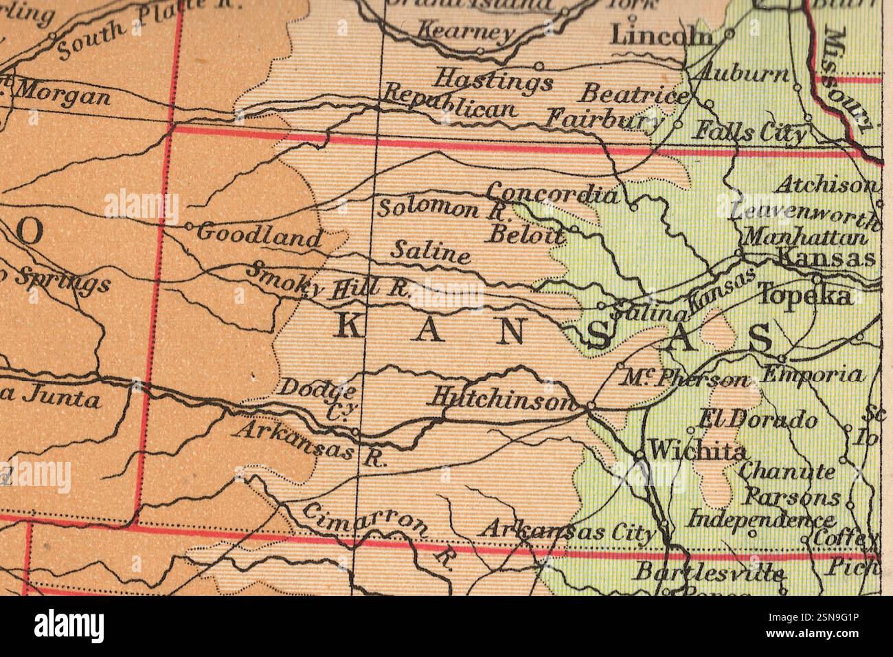 A vintage geographical map from mid to early 20th century showing the ...
