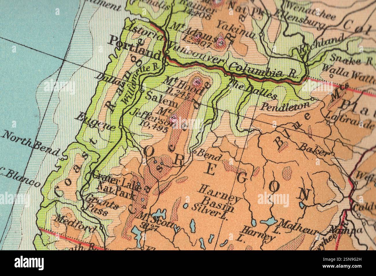 A vintage geographical map from mid to early 20th century showing the ...