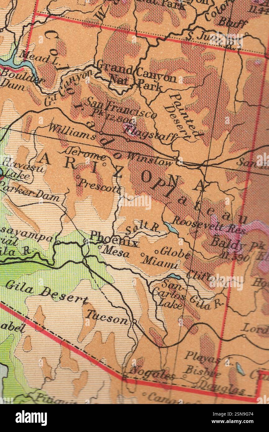 A vintage geographical map from mid to early 20th century showing the ...