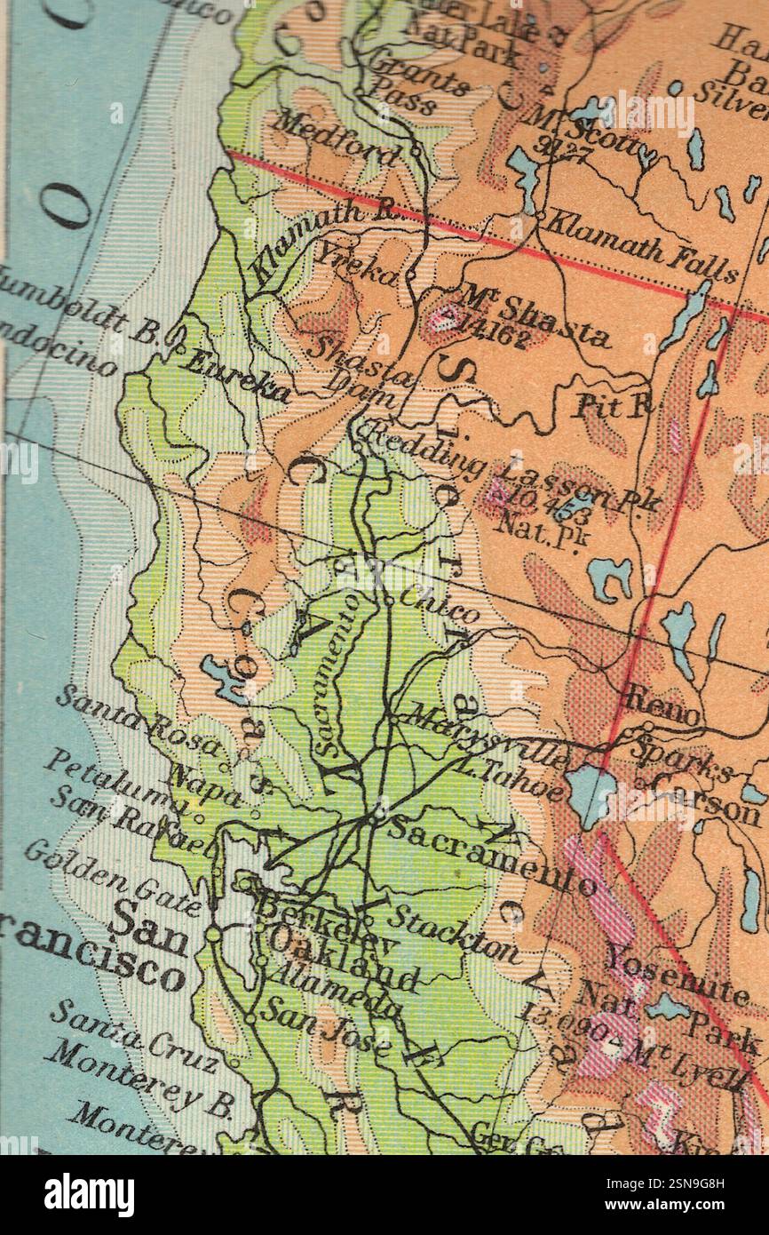 A vintage geographical map from mid to early 20th century showing the ...