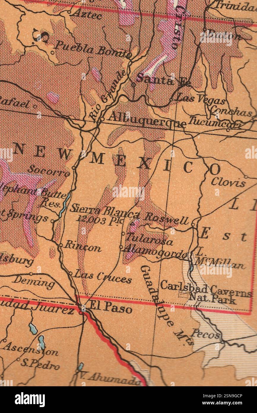 A vintage geographical map from mid to early 20th century showing the ...