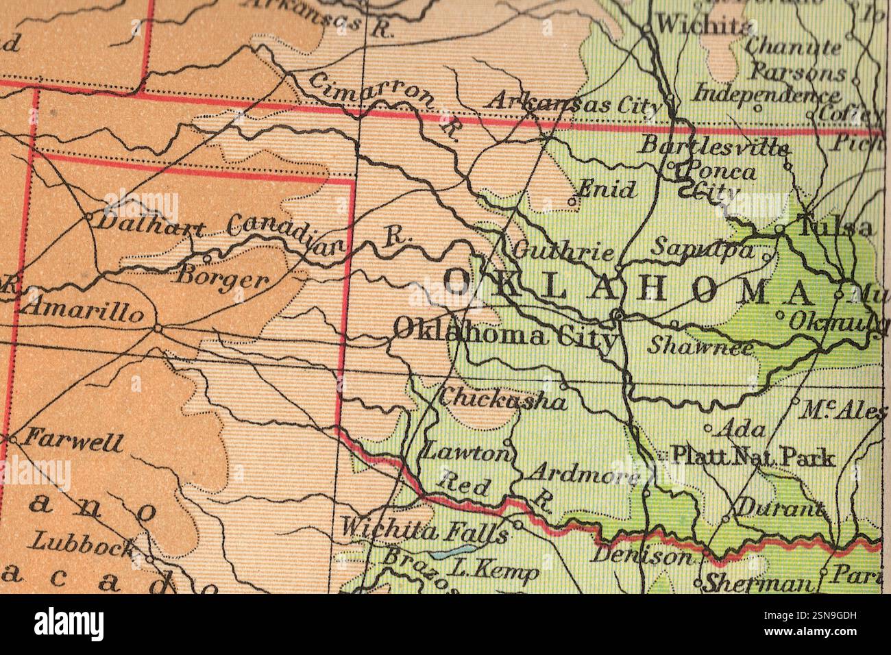 A vintage geographical map from mid to early 20th century showing the ...