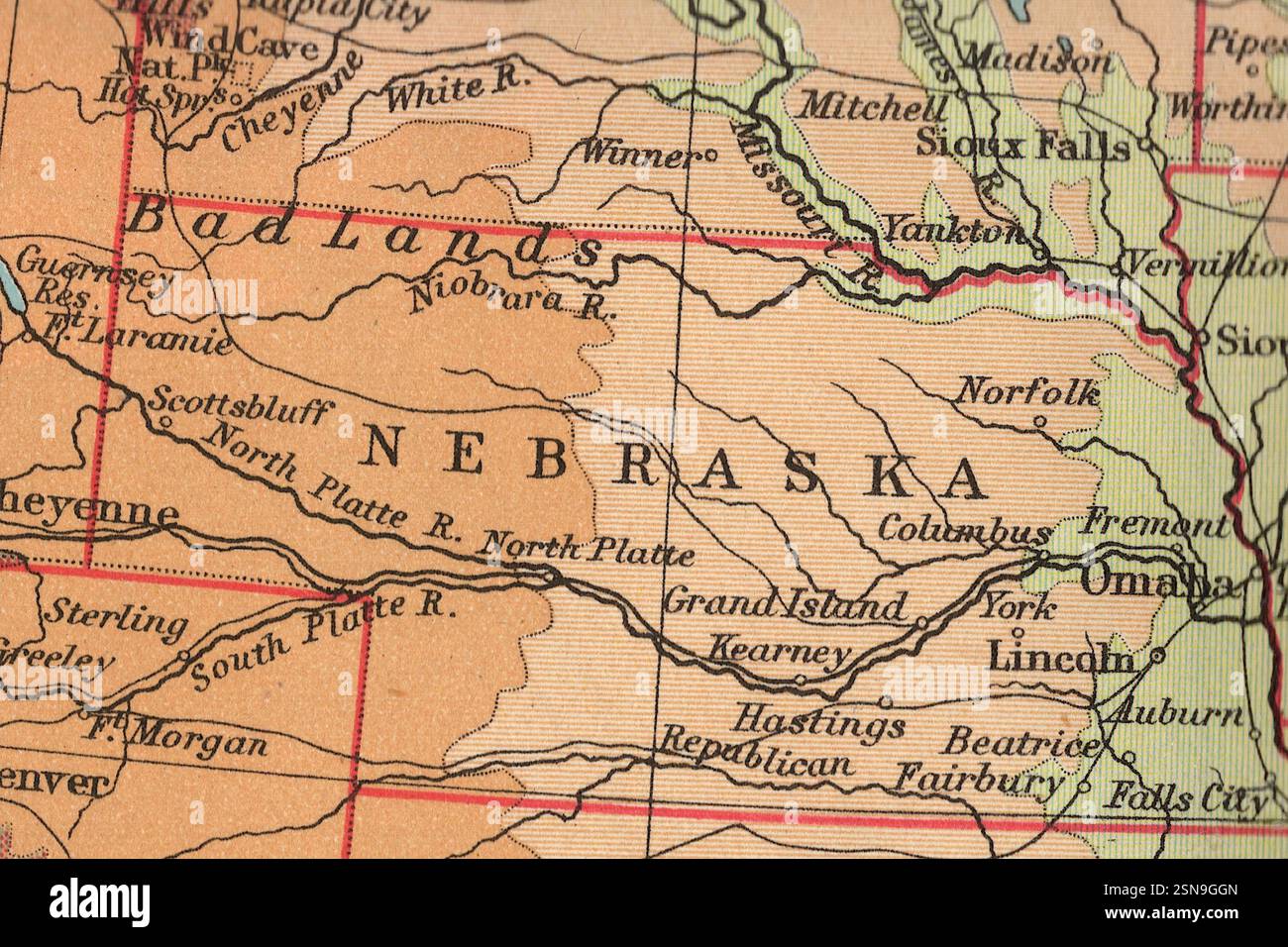 A vintage geographical map from mid to early 20th century showing the ...