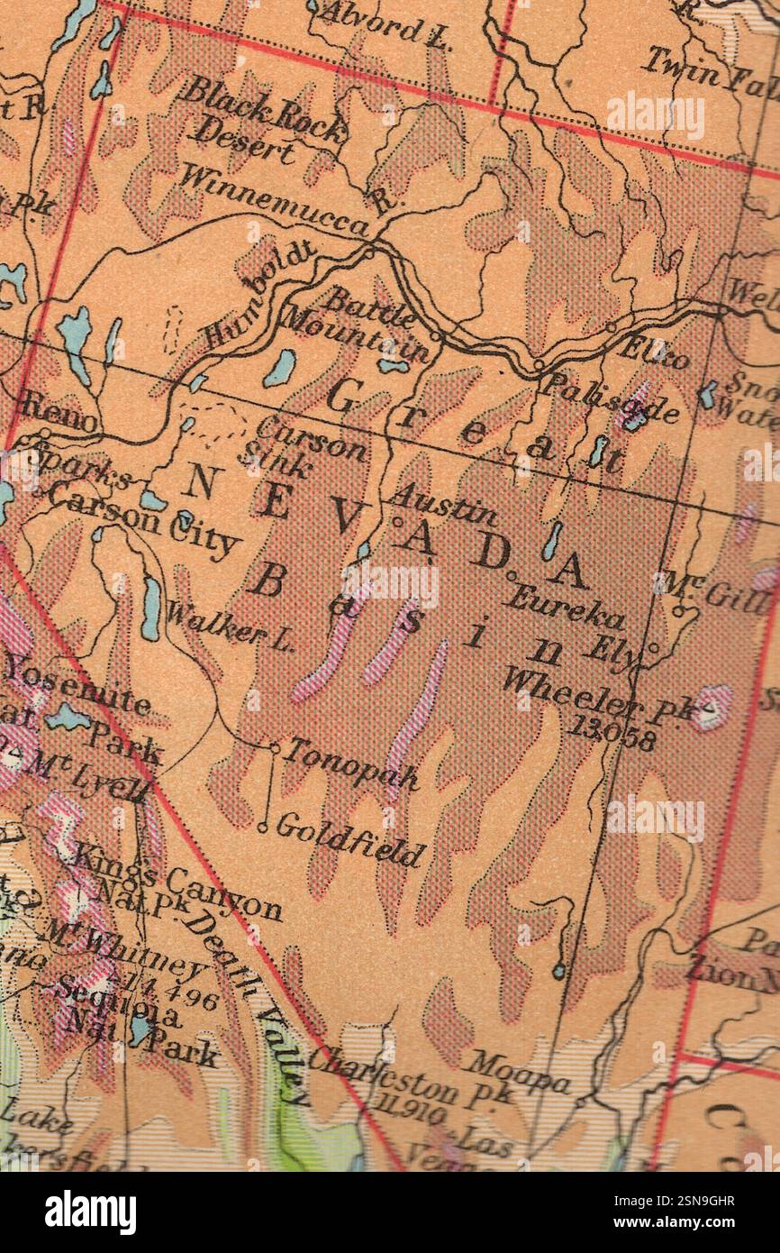 A vintage geographical map from mid to early 20th century showing the ...