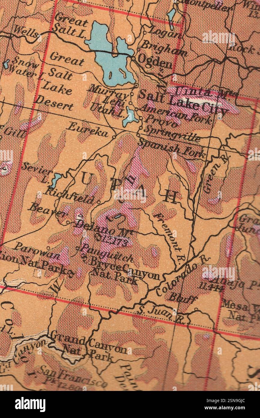A vintage geographical map from mid to early 20th century showing the ...
