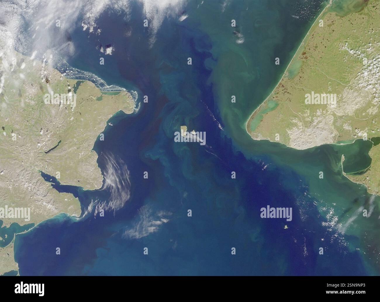 BERING STRAIT between Russia at left and USA. Photo: NASA Stock Photo ...