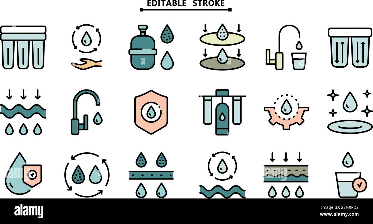 Simple Set of Water Related Vector Color Icons. Editable stroke. Water ...