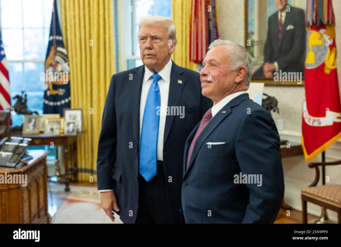 DONALD TRUMP. US President with King Abdullah of Jordan at the White ...