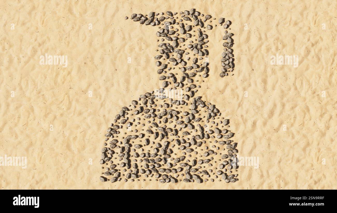 Concept conceptual stones on beach sand handmade symbol shape, golden ...