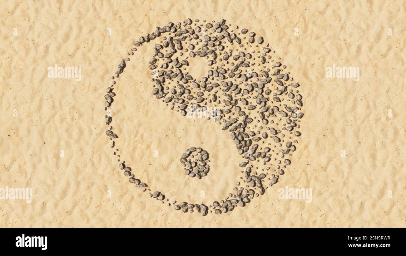 Concept conceptual stones on beach sand handmade symbol shape, golden ...