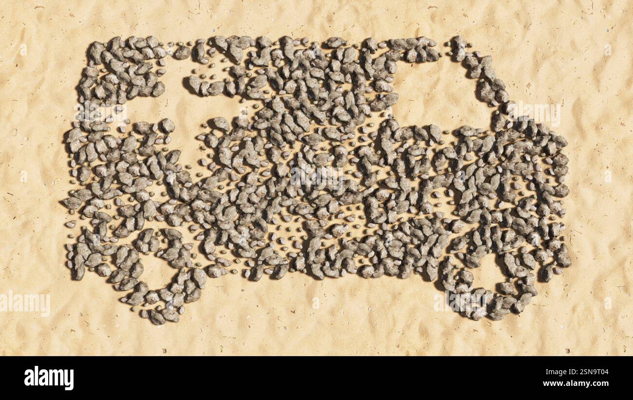 Concept conceptual stones on beach sand handmade symbol shape, golden ...