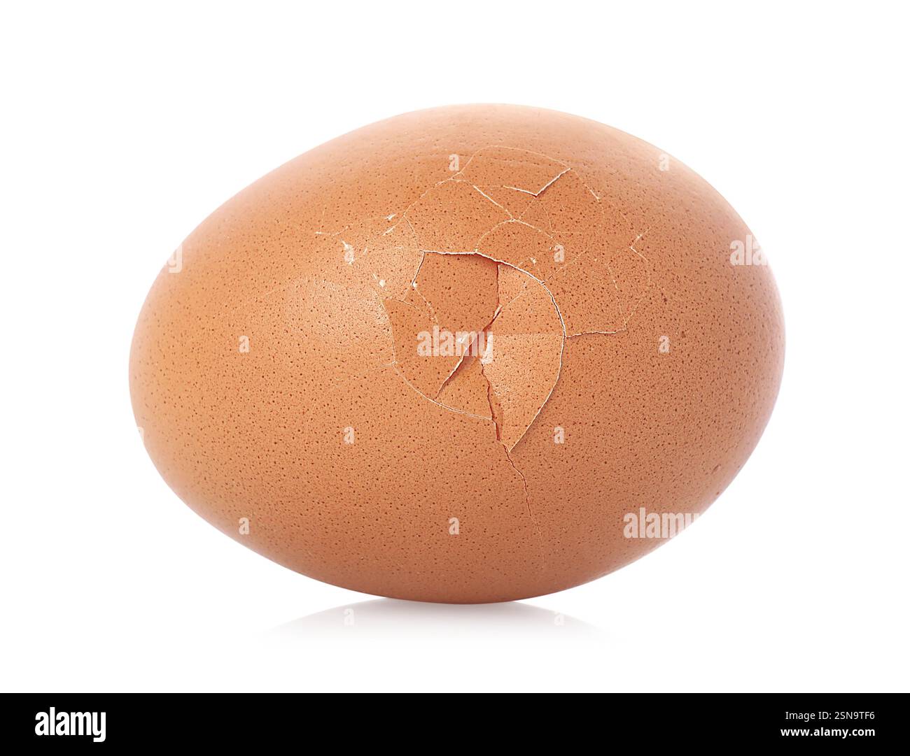 One piece of broken eggshell on mirror surface against white background ...