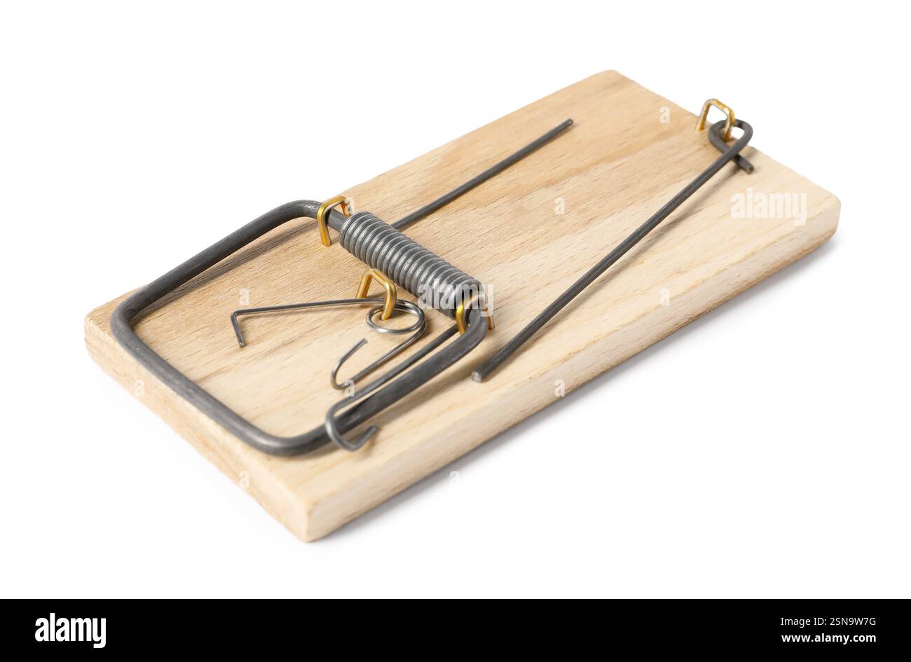 One spring-loaded bar mousetrap isolated on white Stock Photo - Alamy