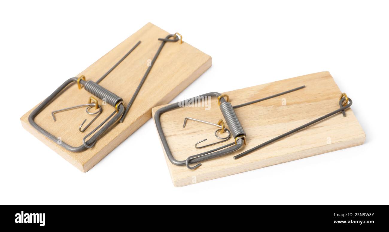 Two spring-loaded bar mousetraps isolated on white Stock Photo - Alamy