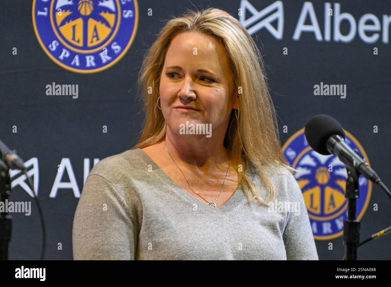 Los Angeles Sparks head coach Lynne Roberts during a press conference ...