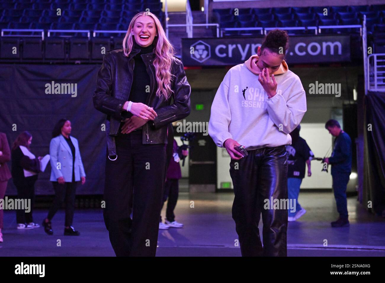 Cameron Brink (left) and Dearica Hamby (right) during a press ...