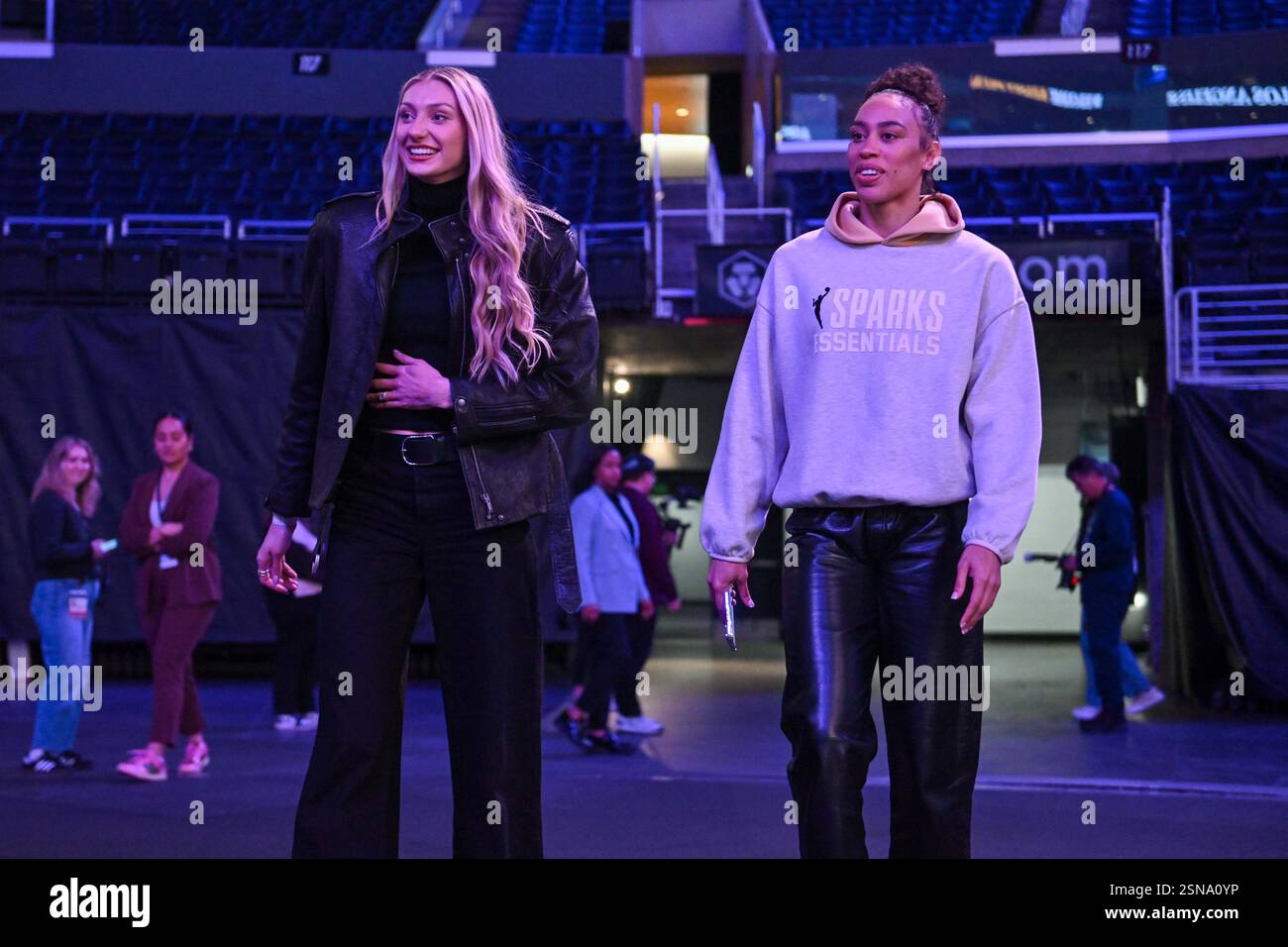 Cameron Brink (left) and Dearica Hamby (right) during a press ...