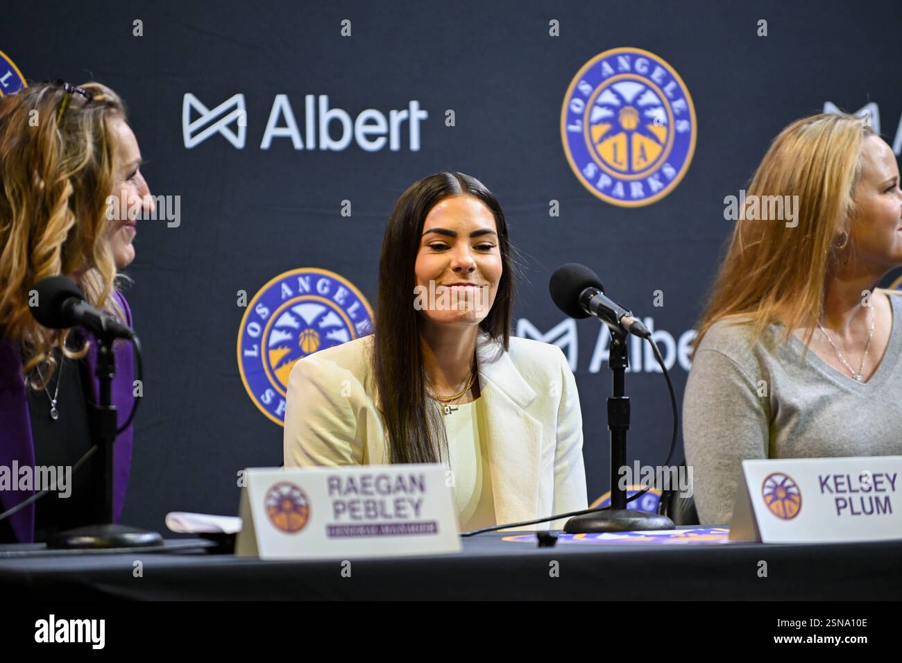 Kelsey Plum is introduced to the Los Angeles Sparks during a press ...
