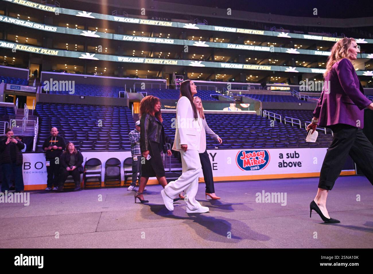 Kelsey Plum is introduced to the Los Angeles Sparks during a press ...