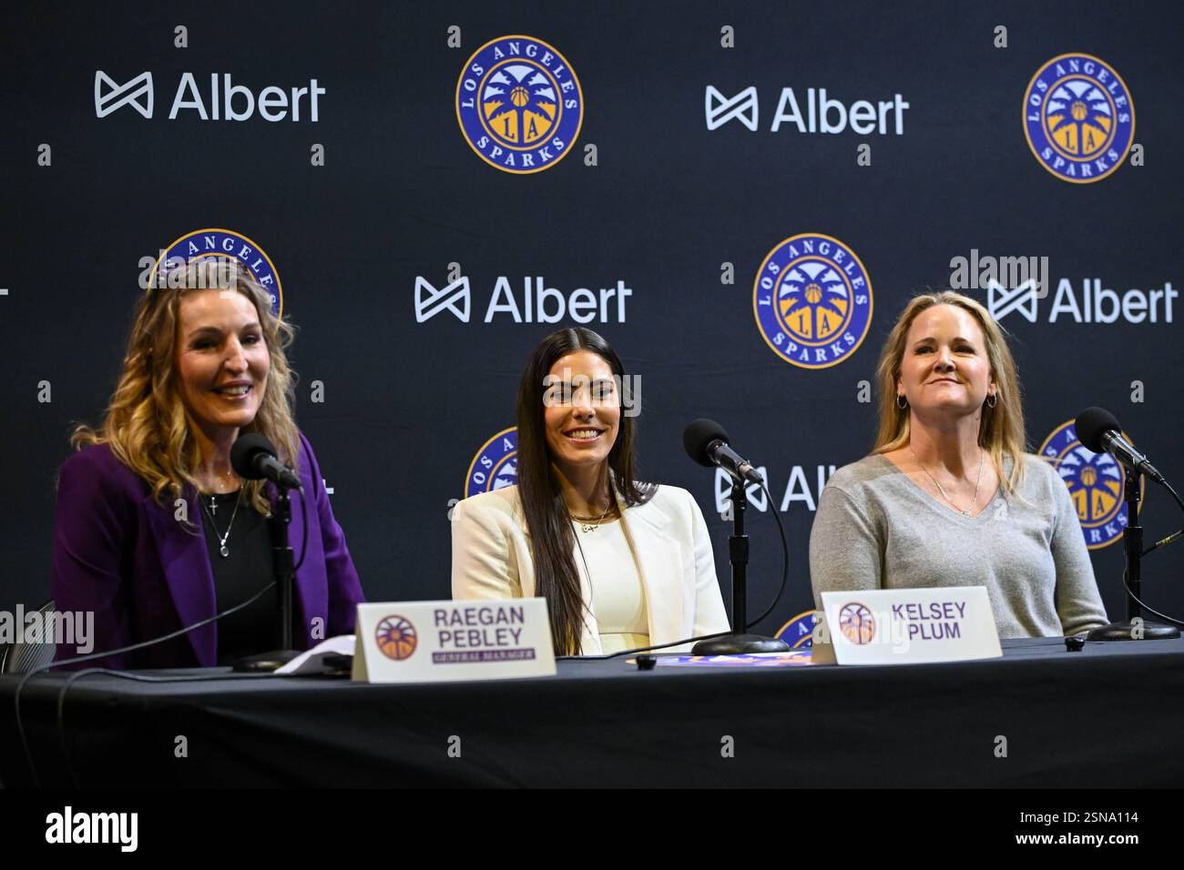 Los Angeles Sparks general manager Raegan Pebley, Kelsey Plum and Lynne ...