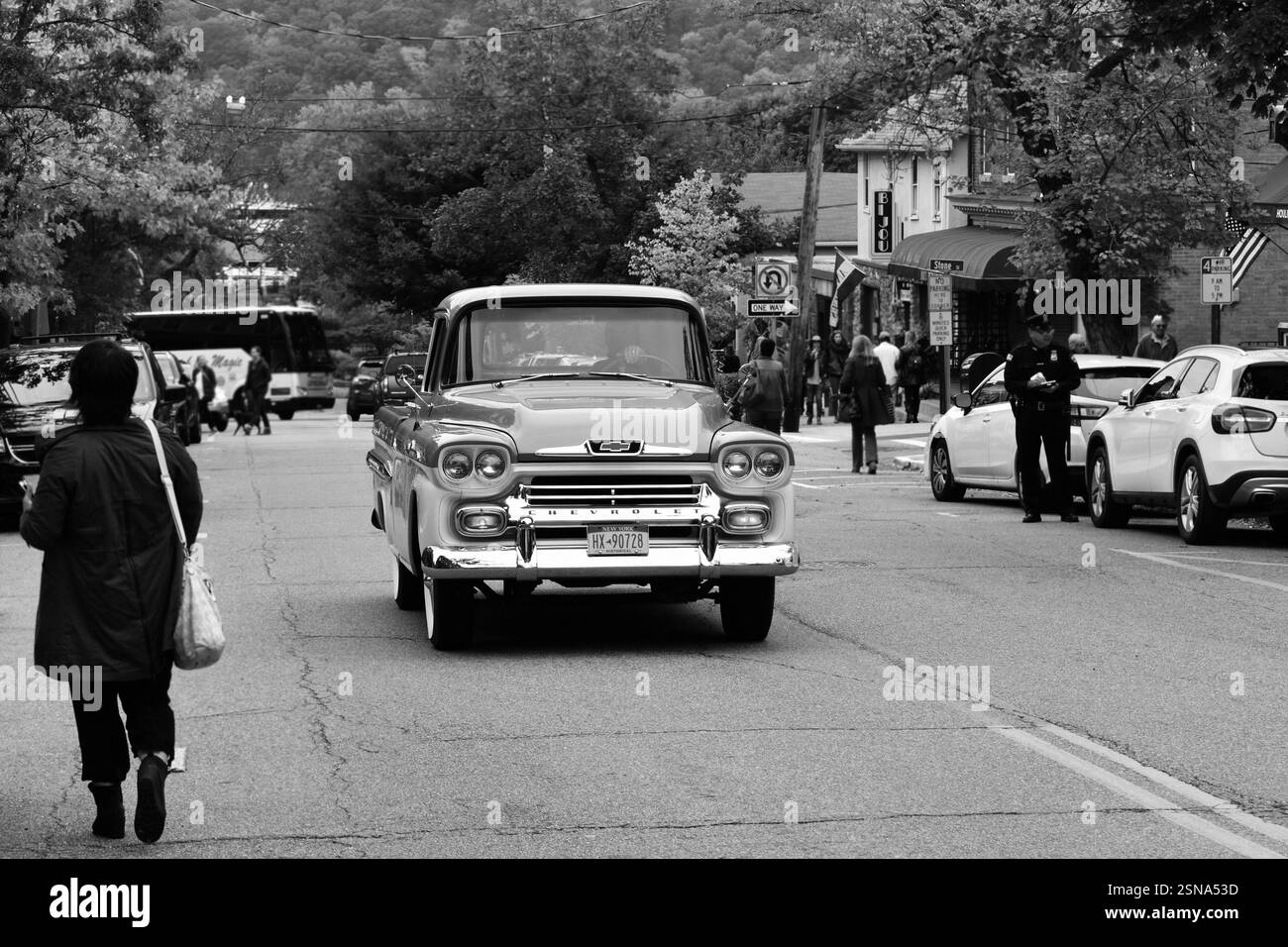 Retro car 1958 Chevy Apache pick up truck in the streets of Cold Spring ...