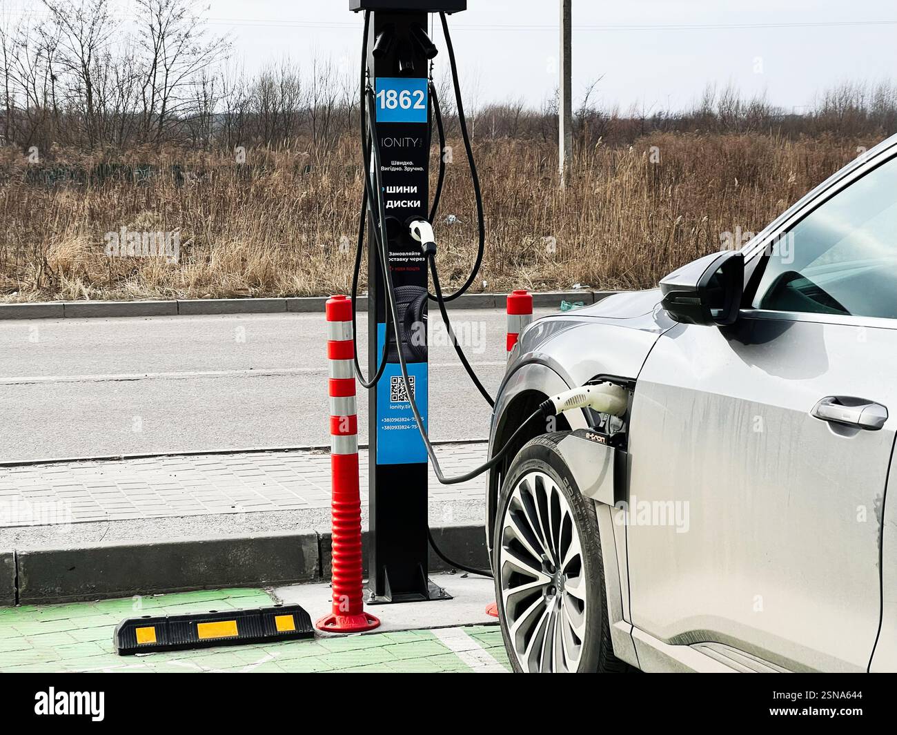 Lviv, Ukraine - February 12, 2025: Electric vehicle Audi E tron ...