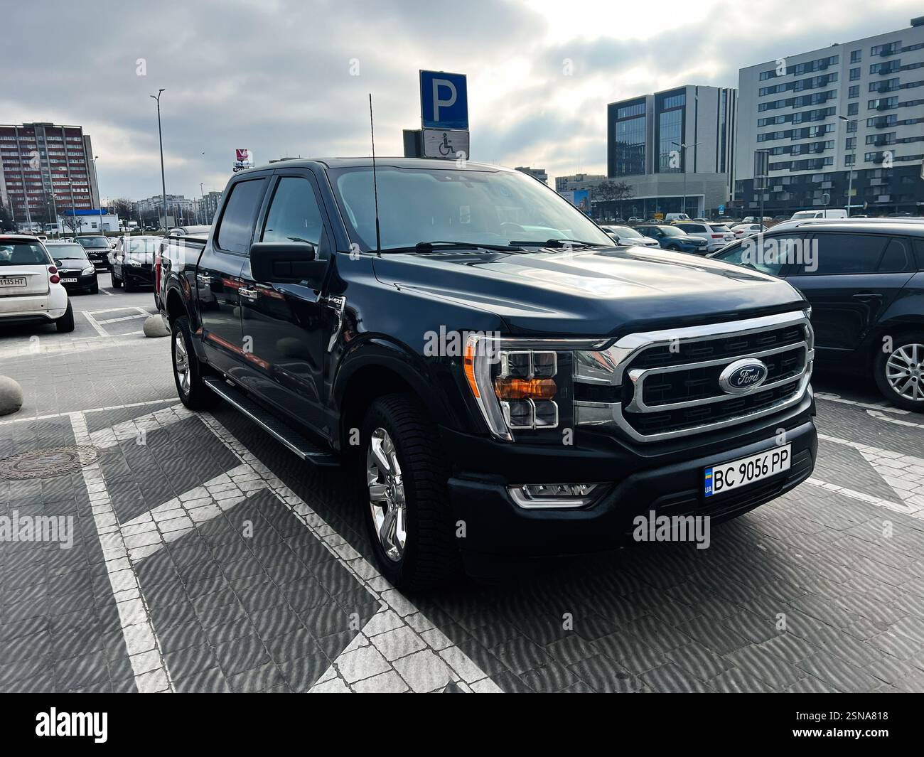 Lviv, Ukraine - February 12, 2025: A black Ford F 150 XLT pickup truck ...