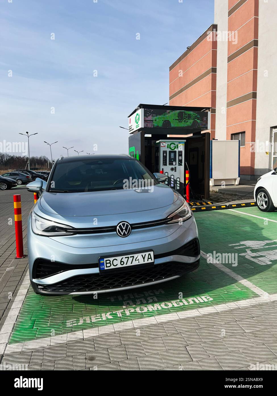 Lviv, Ukraine - February 12, 2025: A parked electric Volkswagen ID.4 ...