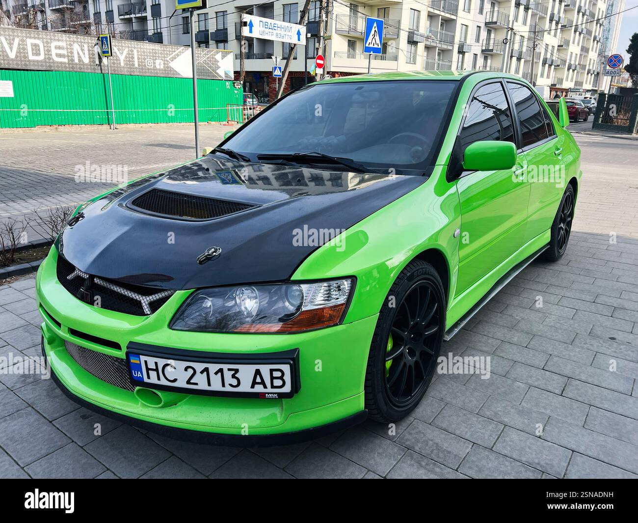 Lviv, Ukraine - February 12, 2025: Customized green Mitsubishi Lancer ...