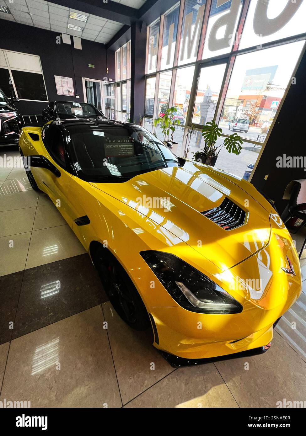 Lviv, Ukraine - February 12, 2025: Yellow sports Chevrolet Corvette Z06 ...