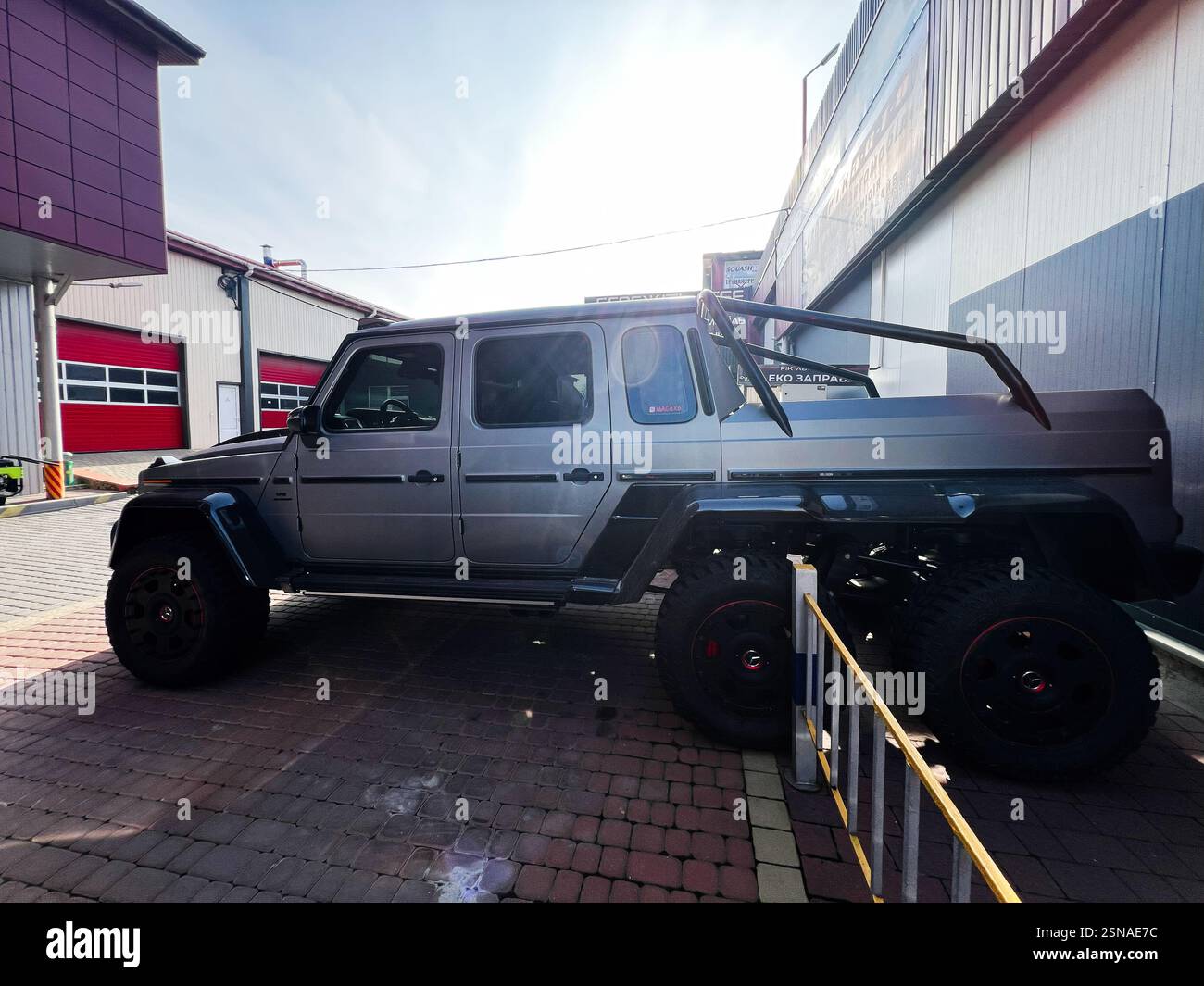 Lviv, Ukraine - February 12, 2025: Gray six wheeled truck Mercedes AMG ...