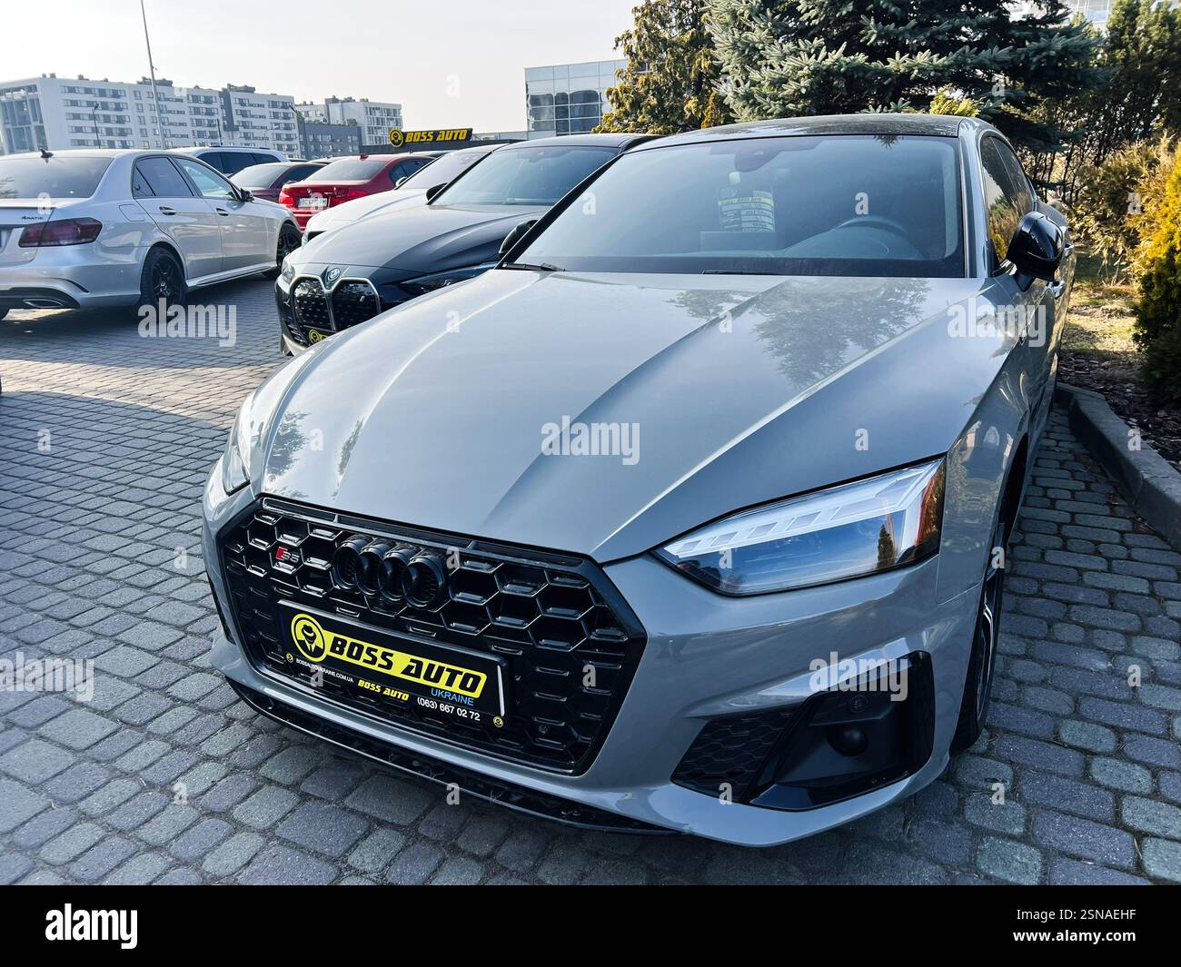 Lviv, Ukraine - February 12, 2025: A sleek silver Audi S5 car ...