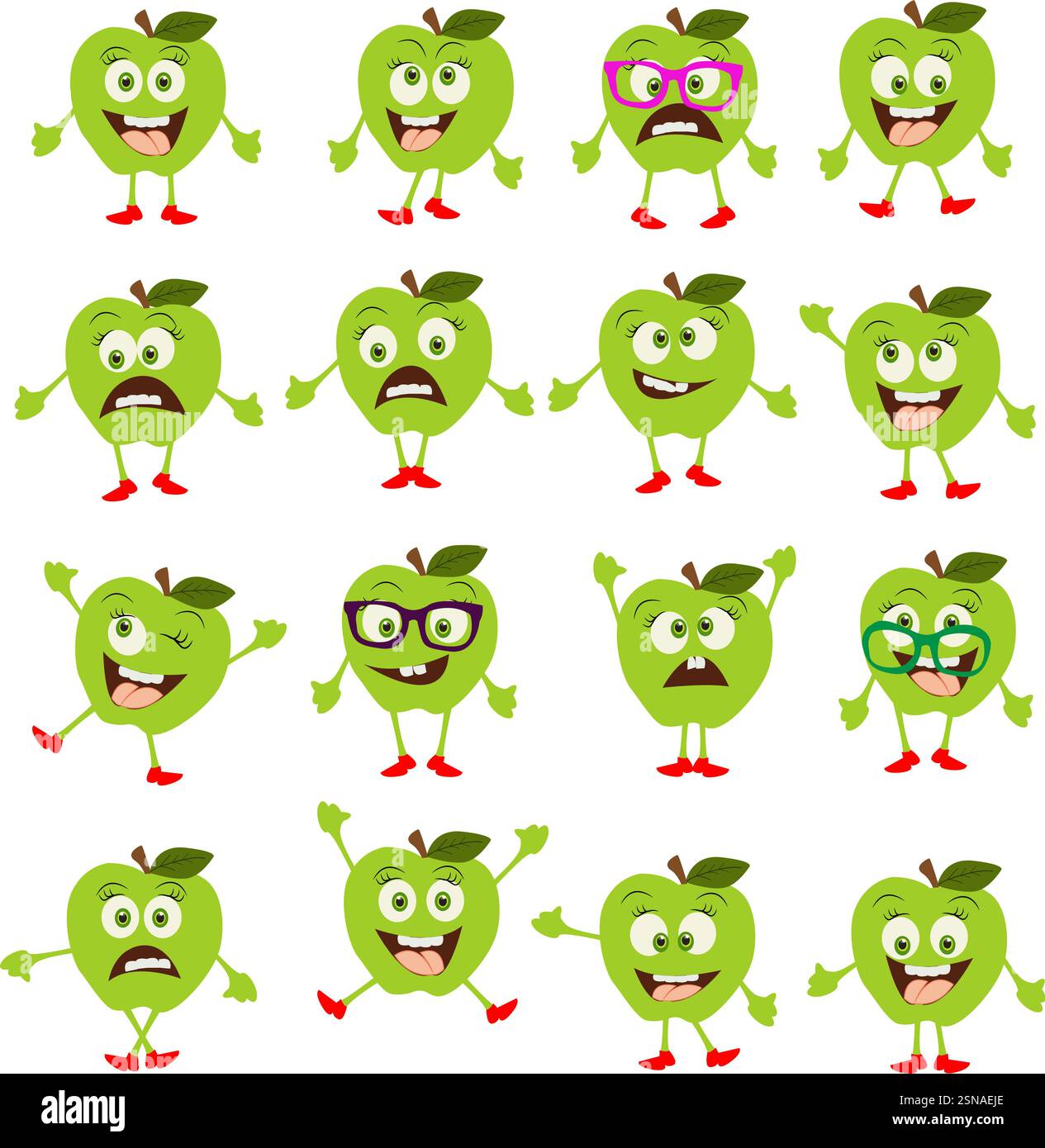 set of cartoon apples with different emotions Stock Photo - Alamy