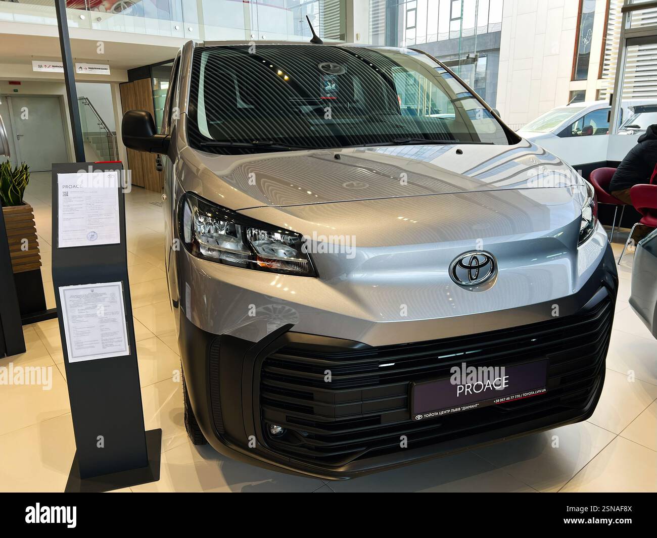 Lviv, Ukraine - February 12, 2025: A silver Toyota Proace van showcased ...