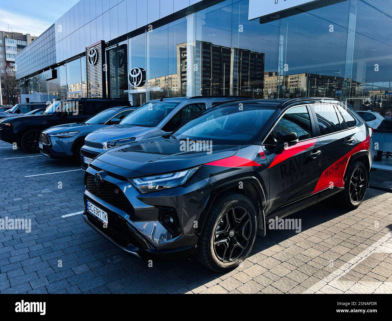 Lviv, Ukraine - February 12, 2025: Multiple Toyota vehicles displayed ...