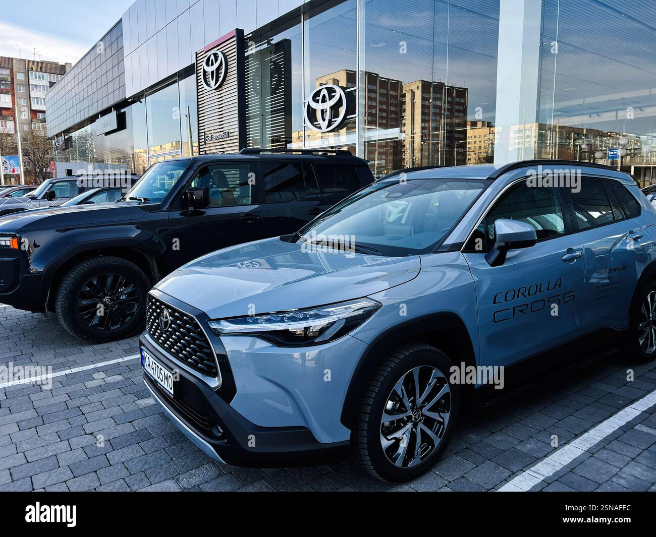Lviv, Ukraine - February 12, 2025: Toyota cars parked outside a ...