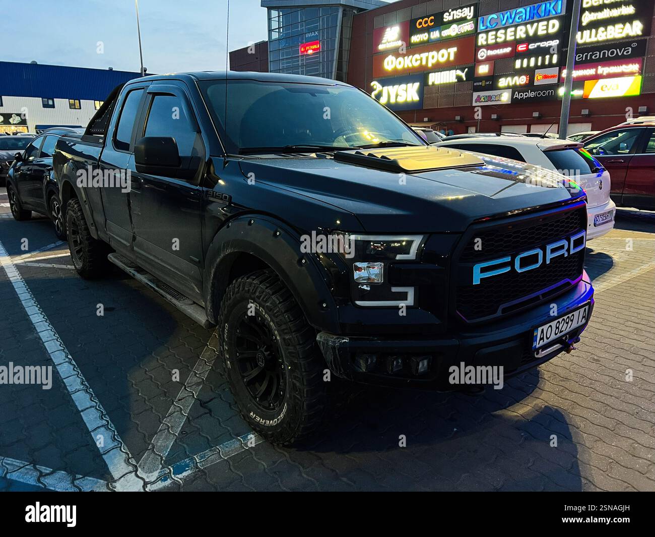 Lviv, Ukraine - February 12, 2025: A rugged black Ford Raptor truck ...