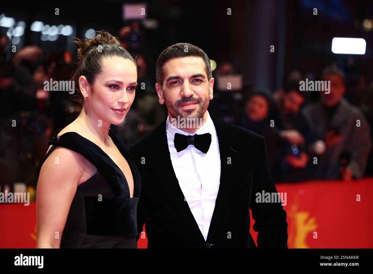Berlin, Germany. 13th Feb, 2025. Actor Elyas M'Barek stands on the red ...