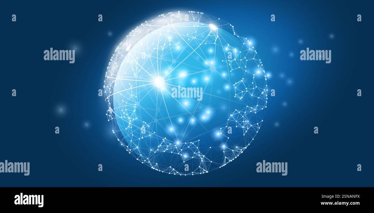 Abstract Dark Blue Futuristic Cloud Computing, Global Network Structure and Telecommunication ...