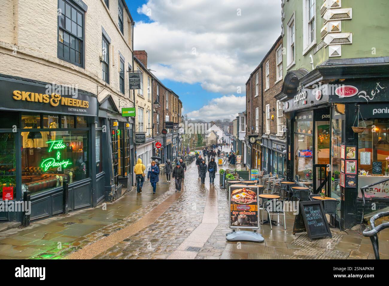Shops and stores on Elvet Bridge in the city centre, Durham, County ...
