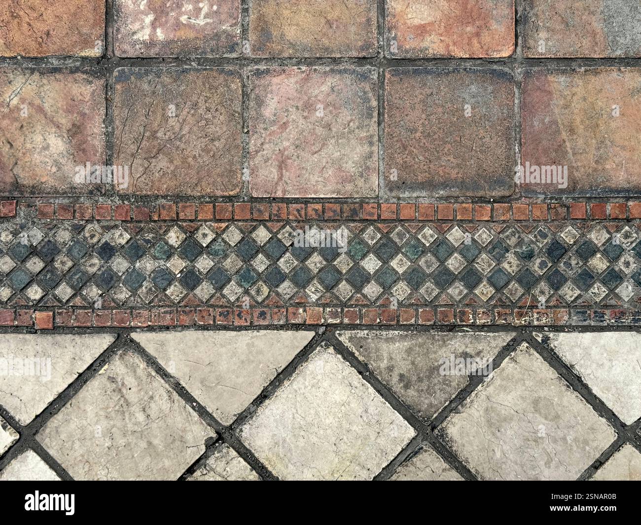 Outdoor floor art with diamond mosaic accent pattern and honed outdoor ...