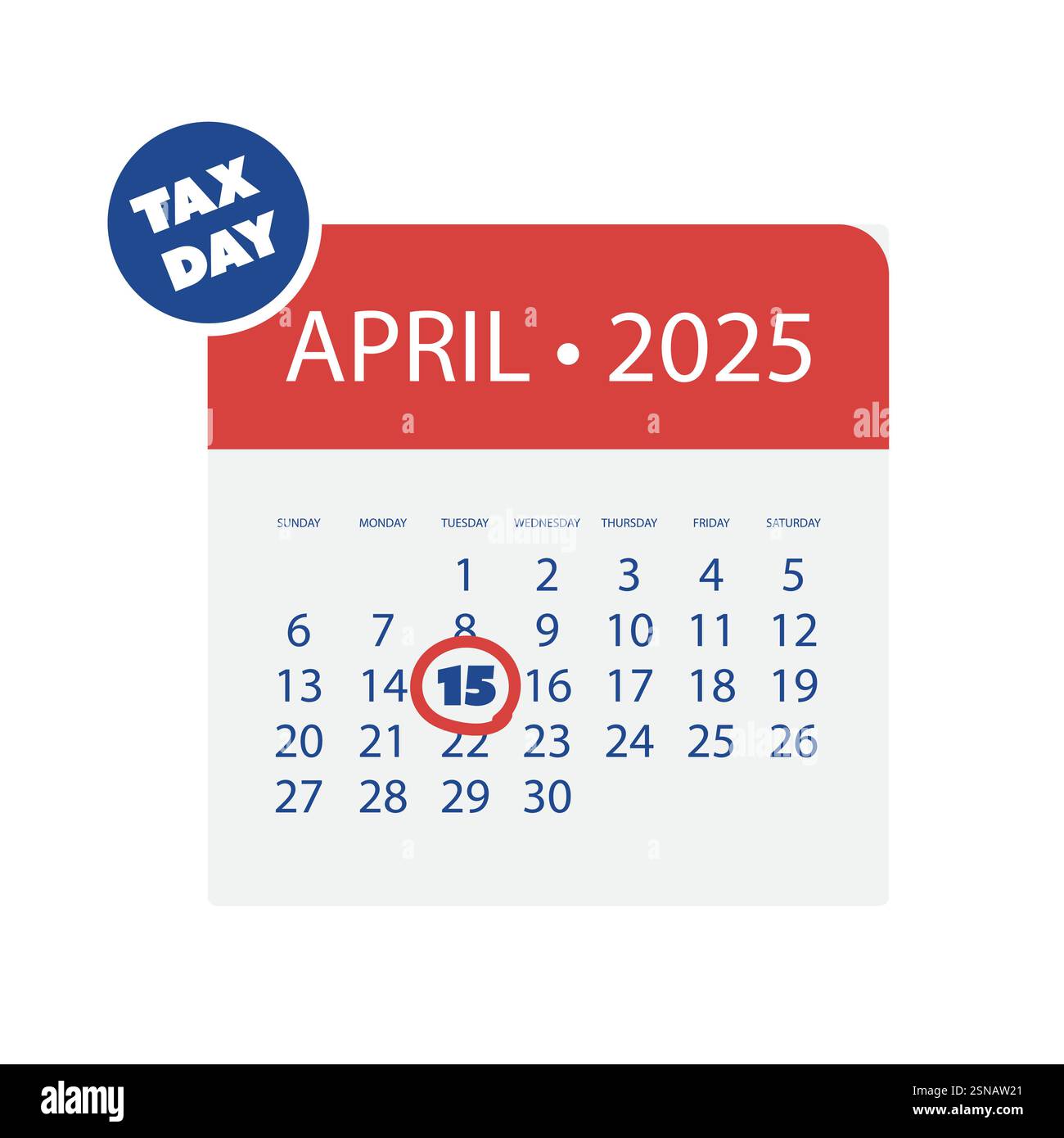 Tax Day Reminder Concept, Calendar Page - Vector Design Element, Clip ...