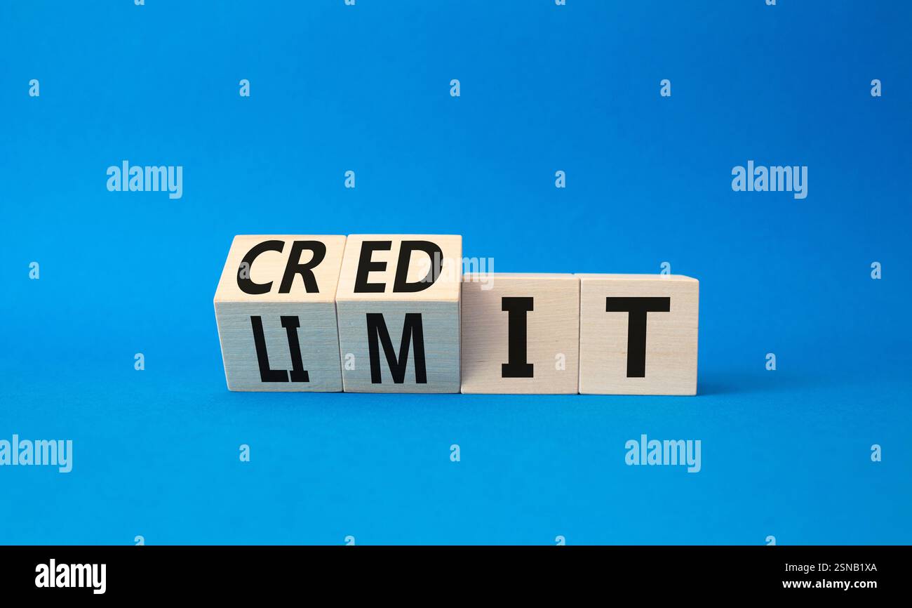 Credit limit symbol. Turned wooden cubes with words credit and limit ...
