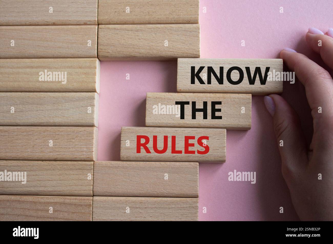 Know the rules symbol. Wooden blocks with words Know the rules ...