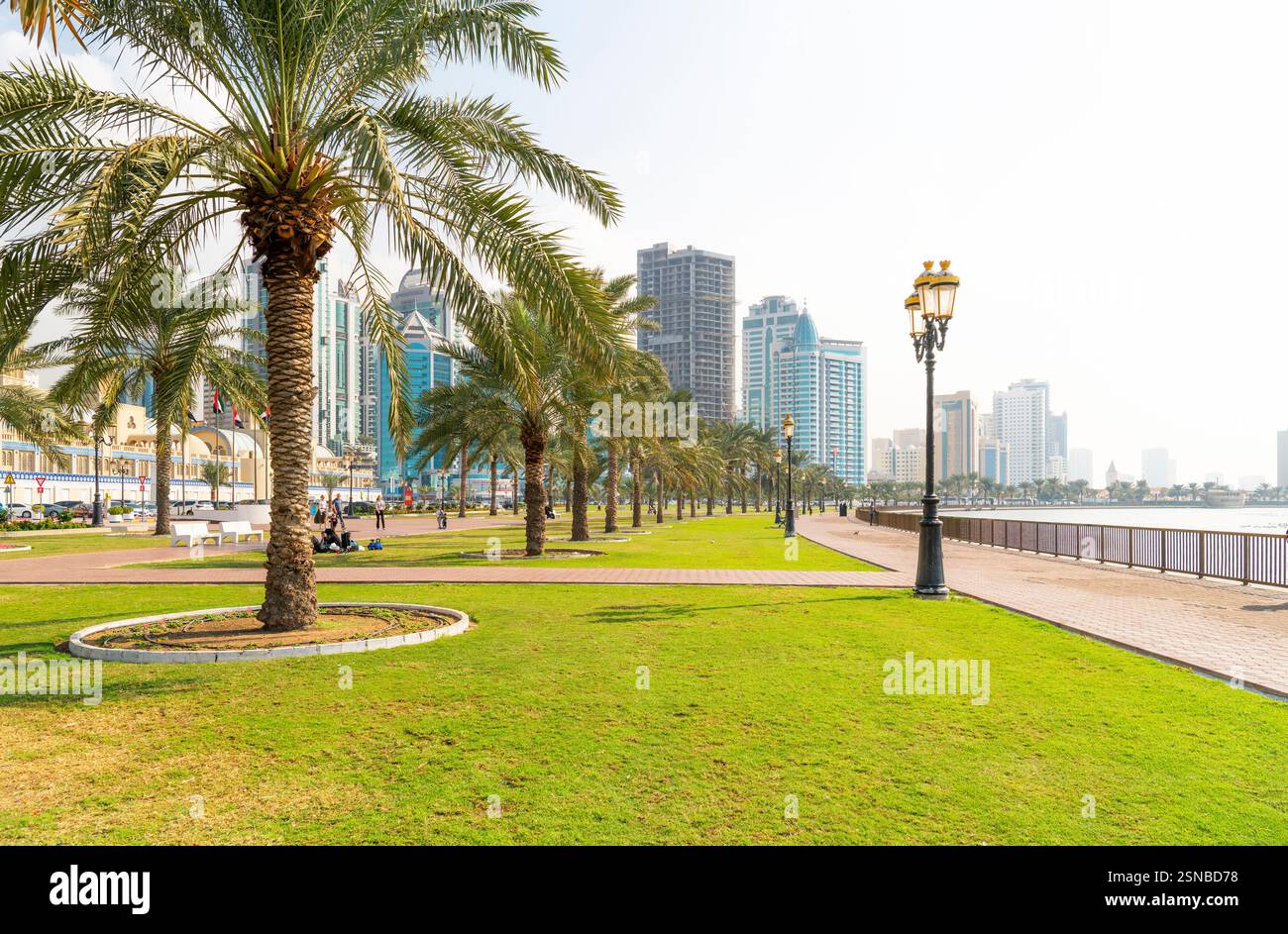 The Sharjah downtown skyline, and the Blue Souk Central Market and Park ...