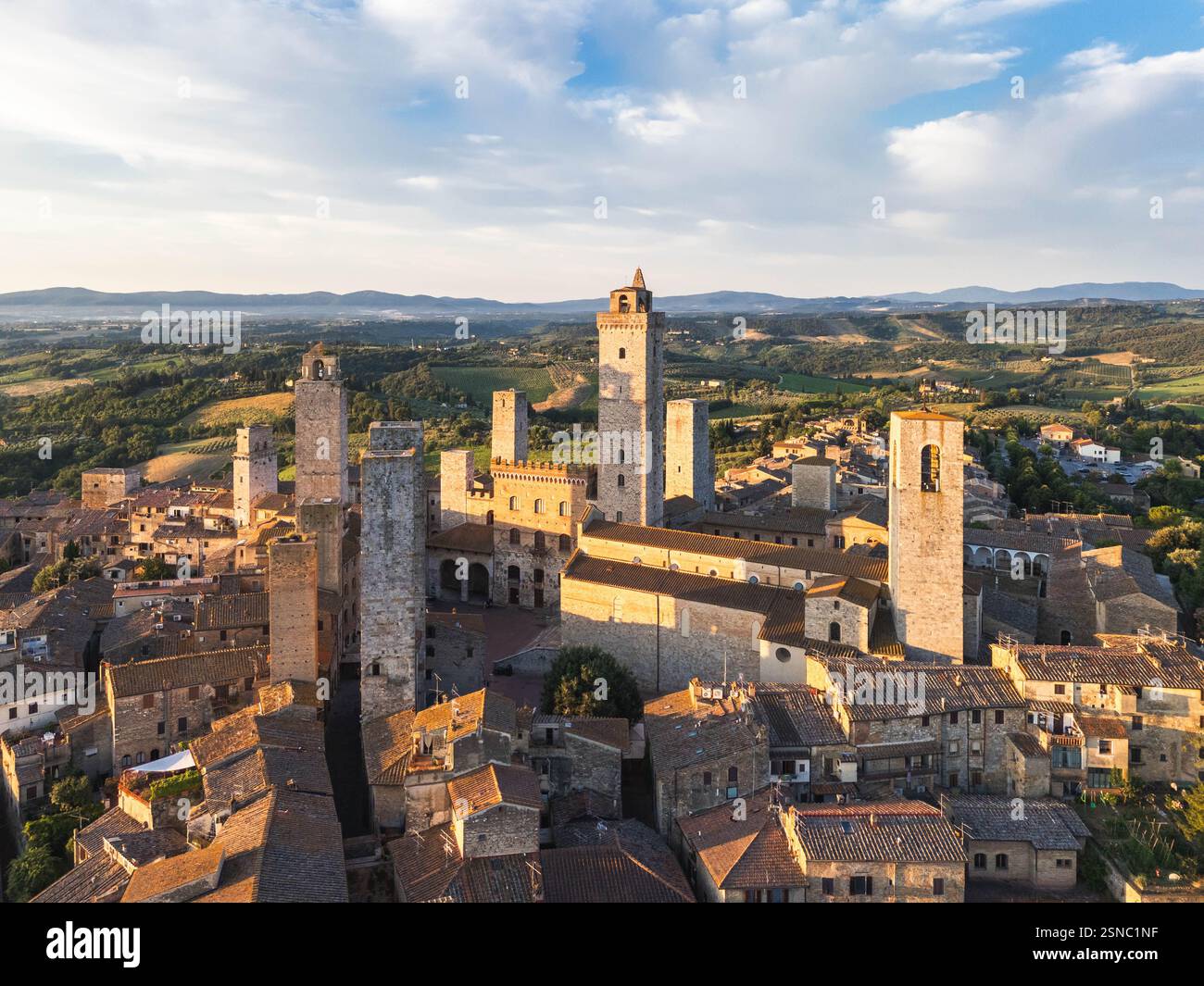 Aerial view of San Gimignano medieval town towers skyline and ...