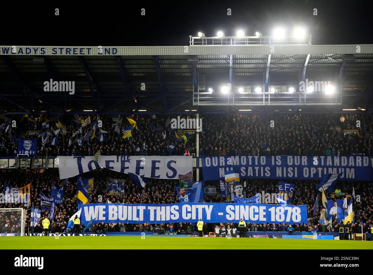 Everton fans display banners in the stands before the Premier League ...