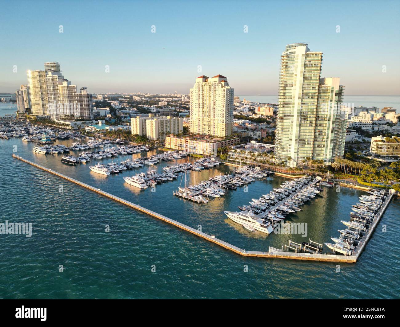 Private docks. South pointe Miami marina with luxury yacht. Summer ...